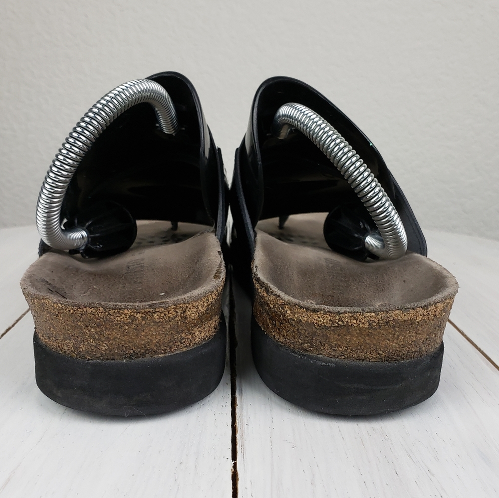 414gap Mephisto Helen Patent Black And Pewter Sandals - Gem
